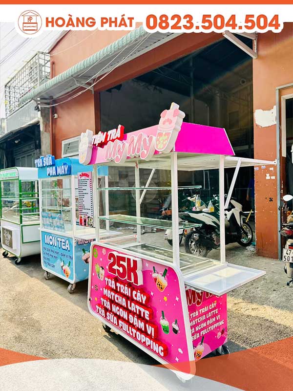 Xe Trà Sữa Matcha Latte Ngon 1m2x60x2m XBH92 - Tủ Xe Bán Hàng Hoàng Phát